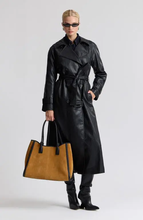 Avec Les Filles Oversized Faux Leather Trench Coat - Black