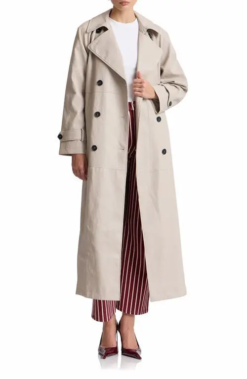 Avec Les Filles Oversize Raglan Faux Leather Trench Coat - Bone