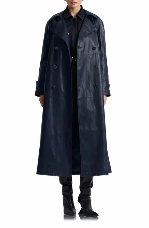 Avec Les Filles Oversize Raglan Faux Leather Trench Coat - Midnight