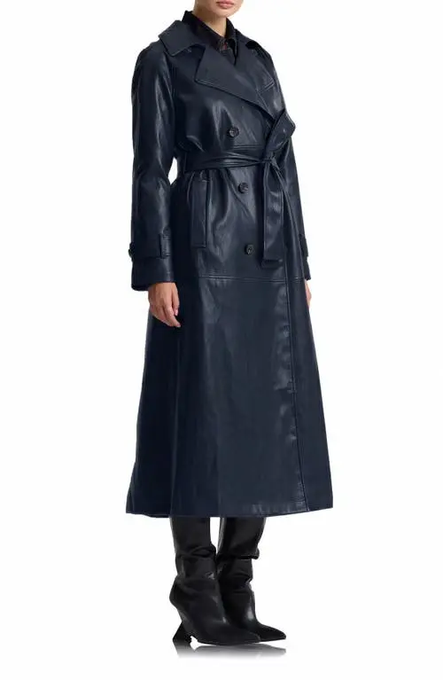 Avec Les Filles Oversized Faux Leather Trench Coat - Midnight