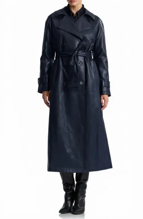 Avec Les Filles Oversized Faux Leather Trench Coat - Midnight