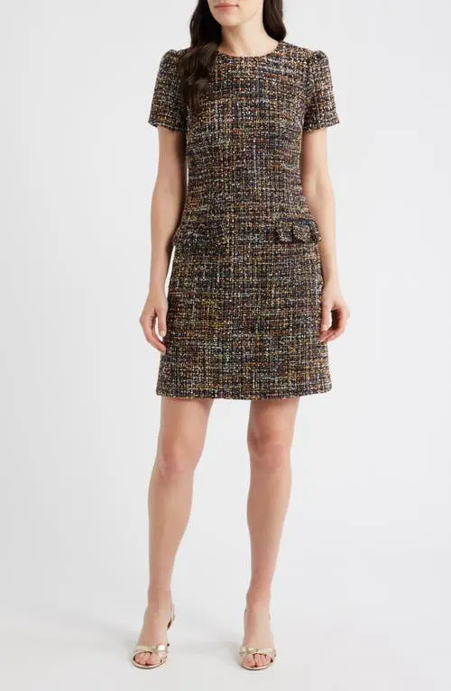 Eliza J Jewel Neck Tweed Shift Dress - Navy Multi