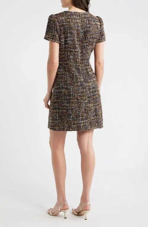 Eliza J Jewel Neck Short Sleeve Tweed Dress
