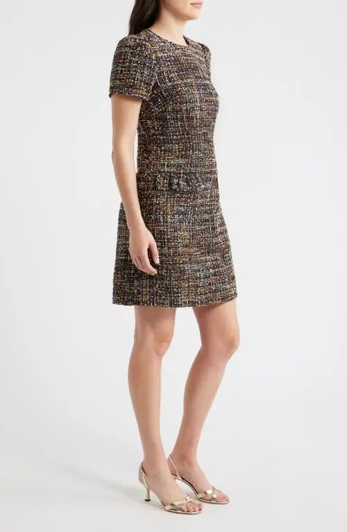 Eliza J Jewel Neck Short Sleeve Tweed Dress