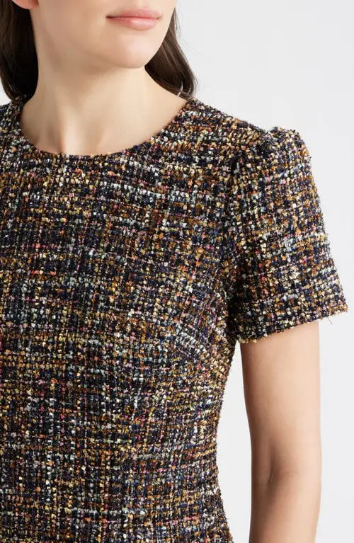 Eliza J Jewel Neck Short Sleeve Tweed Dress