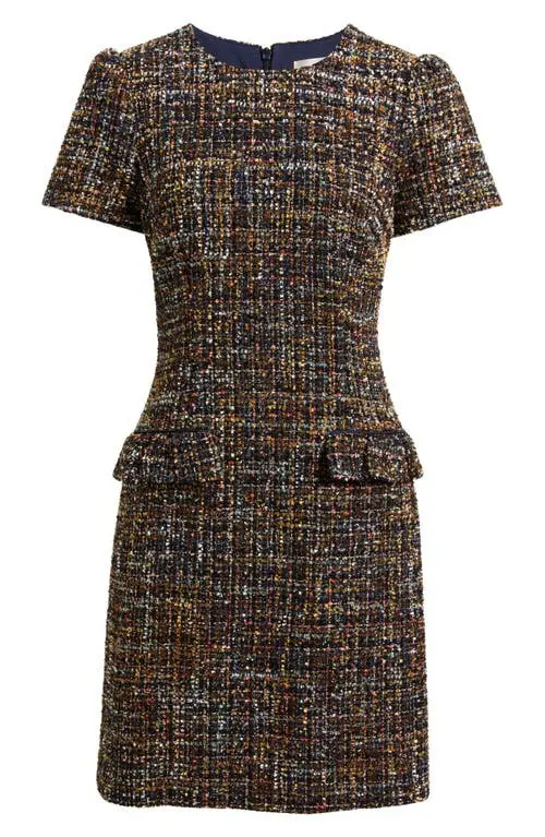 Eliza J Jewel Neck Short Sleeve Tweed Dress