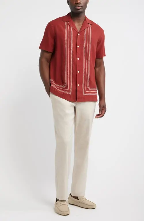 Nordstrom Frame Embroidered Short Sleeve Linen Blend Button-up Shirt
