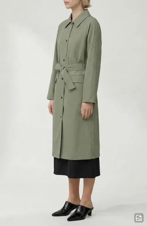 NOIZE Janice Tie Waist Water Repellent Coat - Sage