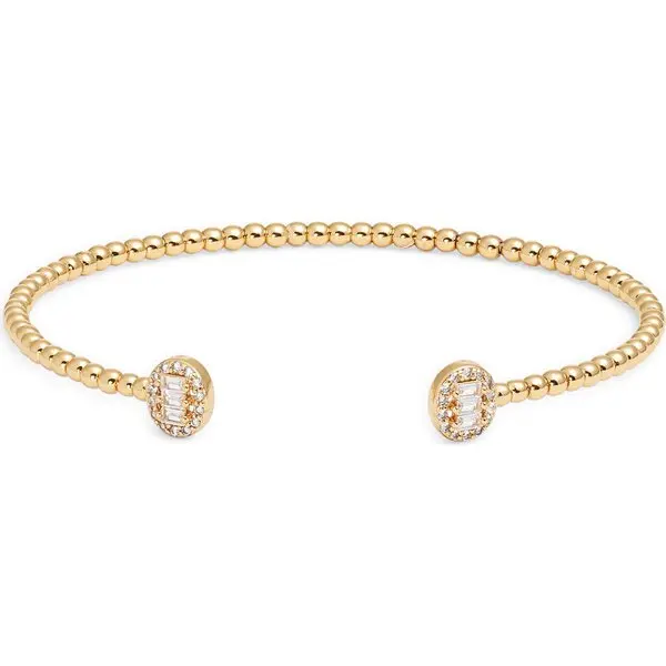 Nordstrom Cubic Zirconia Accent Shot Bead Cuff Bracelet - Clear- Gold