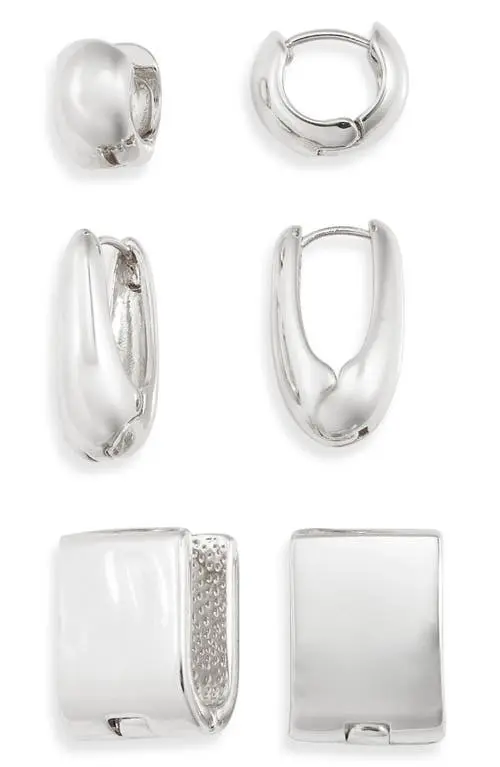 Nordstrom Set Of 3 Geometric Hoop Earrings - Silver