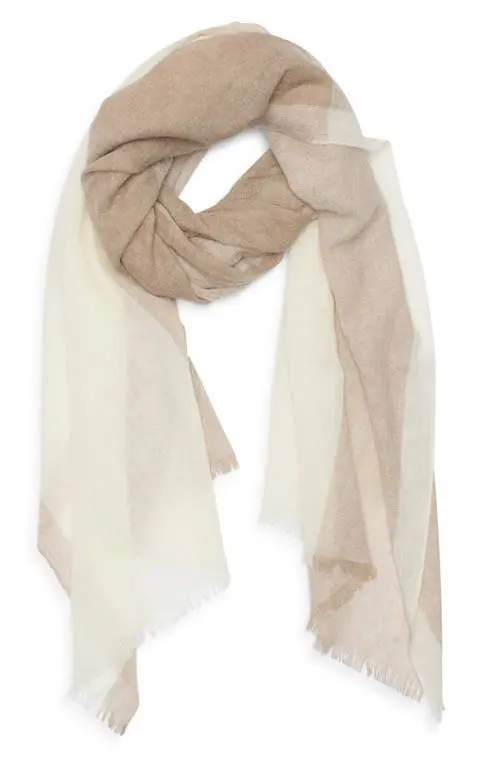 Nordstrom Checker Cashmere Scarf - Beige- Ivory