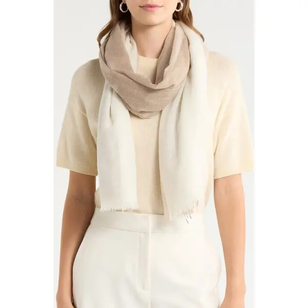 Nordstrom Checker Cashmere Scarf - Beige- Ivory