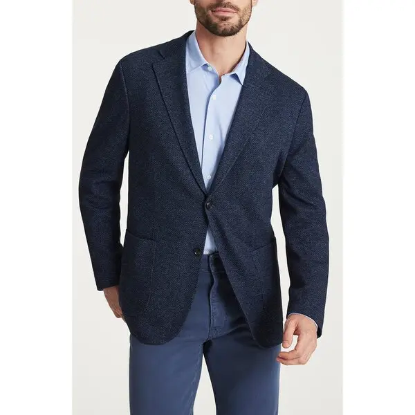 34 Heritage Matteo Wool & Cotton Twill Knit Blazer - Dark Navy