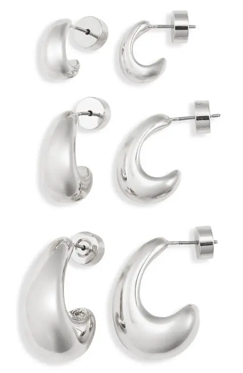 Nordstrom Set Of 3 Wide J-hoop Earrings - Silver