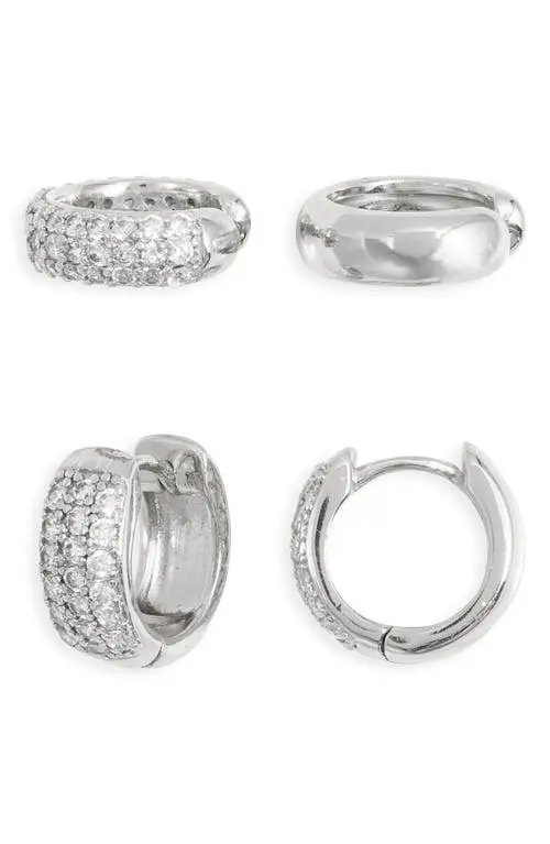 Nordstrom Pavé Cubic Zirconia Huggie & Ear Cuff Set - Clear- Silver