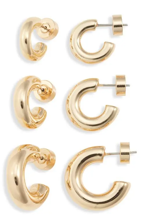 Nordstrom Set Of 3 Small Polished Tube Hoop Earrings - Gold