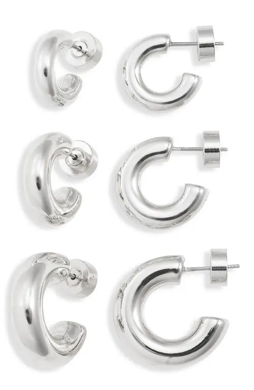 Nordstrom Set Of 3 Small Polished Tube Hoop Earrings - Silver