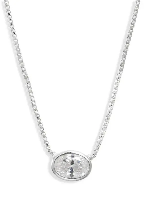 Nordstrom Bezel Cubic Zirconia Solitaire Pendant Necklace - Clear- Silver