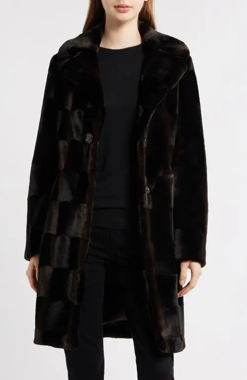 Via Spiga Reefer Faux Fur Longline Coat - Black Ombr