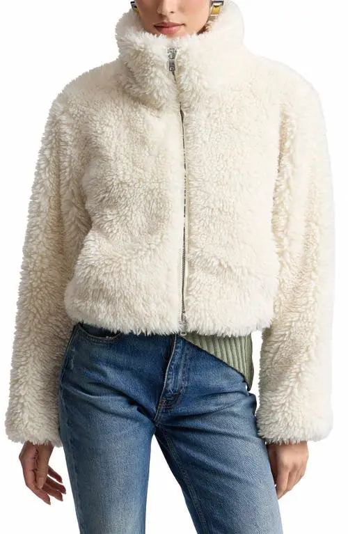 Avec Les Filles Crop Faux Shearling Zip Jacket
