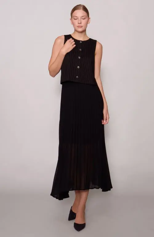 MELLODAY Mixed Media Pinstripe & Chiffon Dress