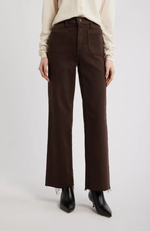 FRAME The Anchor High Waist Raw Hem Wide Leg Jeans - Chocolate Brown