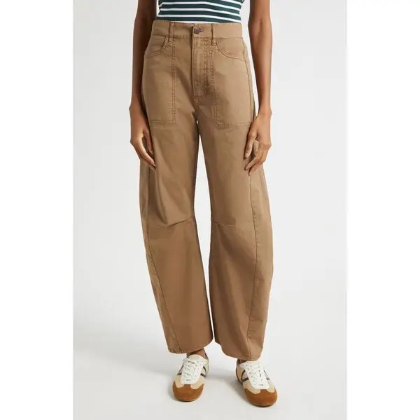 Veronica Beard Sloan Barrel Leg Twill Pants - Bark