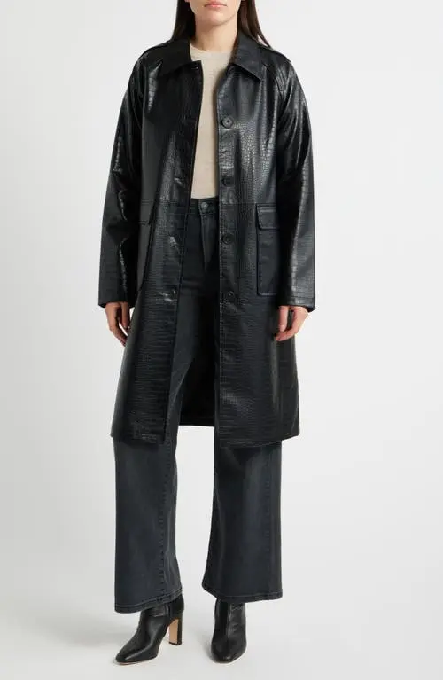 Bernardo Croc Embossed Faux Leather Trench Coat - Black