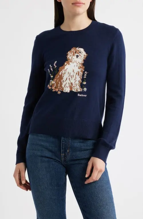 Barbour Alder Intarsia Cotton & Cashmere Sweater - Navy