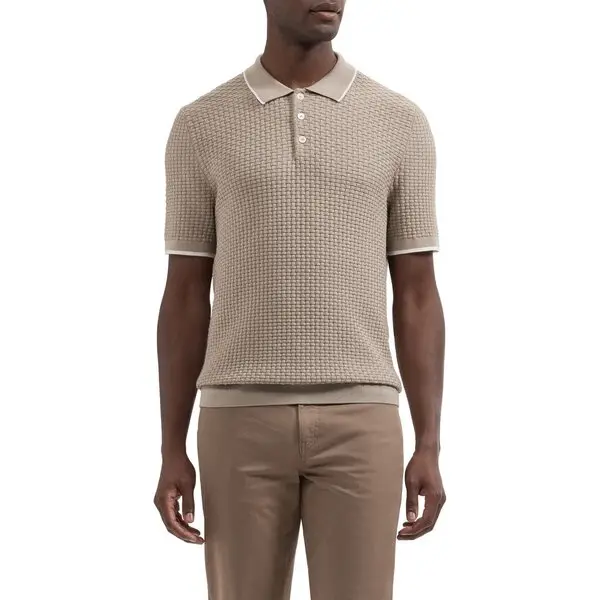 Bugatchi Basket Stitch Cotton Blend Polo Sweater - Cobblestone