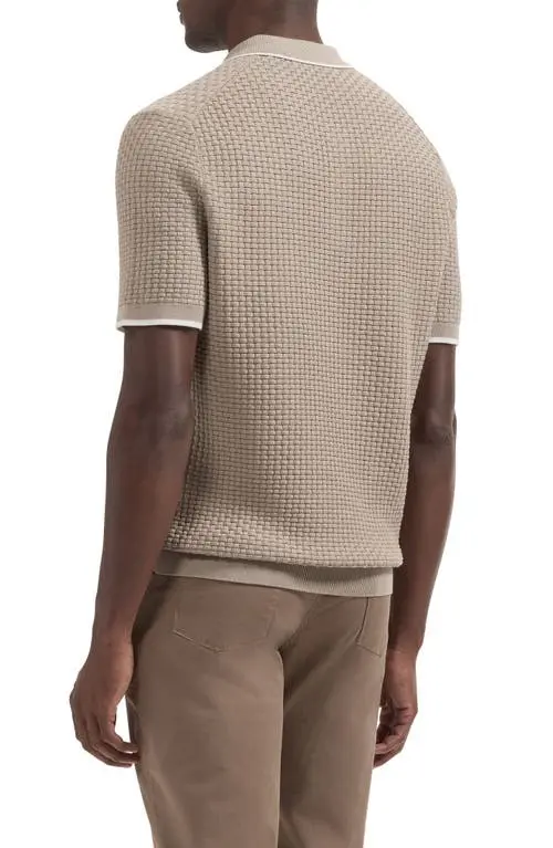 Bugatchi Basket Stitch Cotton Blend Polo Sweater - Cobblestone