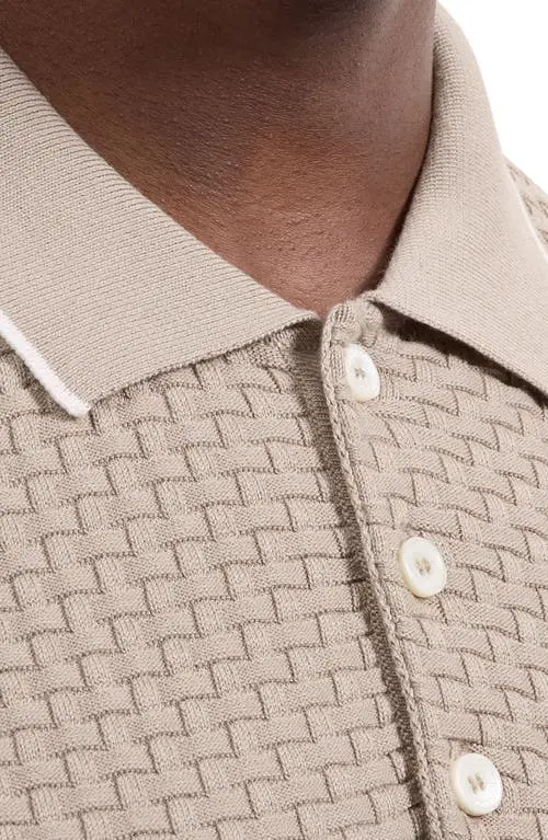 Bugatchi Basket Stitch Cotton Blend Polo Sweater - Cobblestone