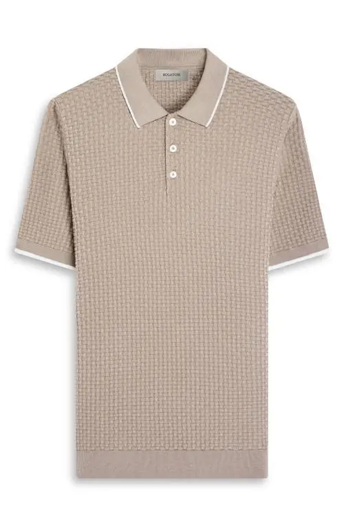 Bugatchi Basket Stitch Cotton Blend Polo Sweater - Cobblestone