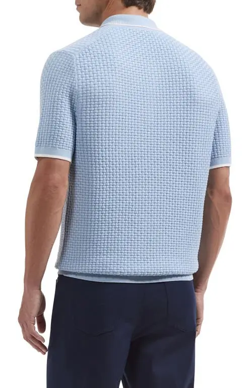 Bugatchi Basket Stitch Cotton Blend Polo Sweater - Hazy Blue