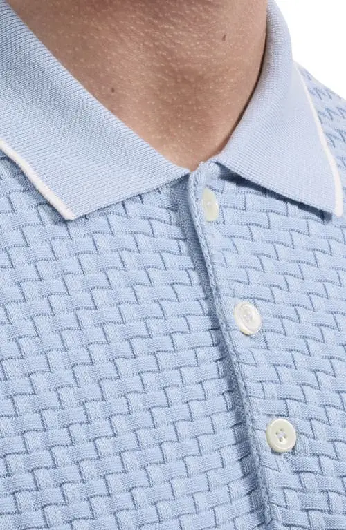 Bugatchi Basket Stitch Cotton Blend Polo Sweater - Hazy Blue