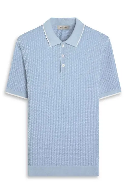Bugatchi Basket Stitch Cotton Blend Polo Sweater - Hazy Blue
