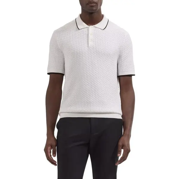 Bugatchi Basket Stitch Cotton Blend Polo Sweater - White