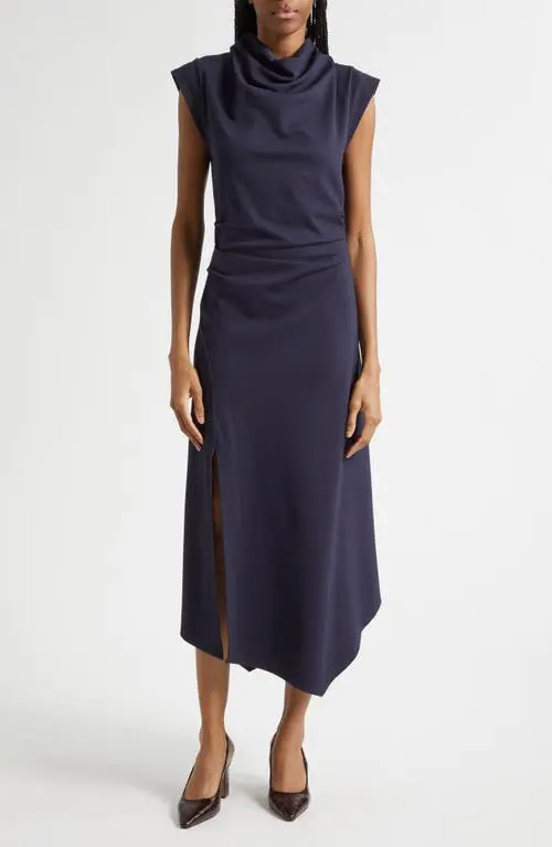 REISS Harlan Ruched Cowl Neck Midi Dress - Navy