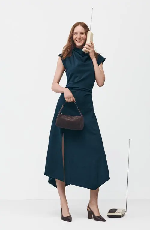 REISS Harlan Ruched Cowl Neck Midi Dress