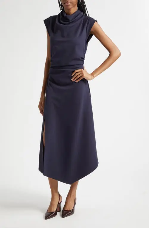 REISS Harlan Ruched Cowl Neck Midi Dress
