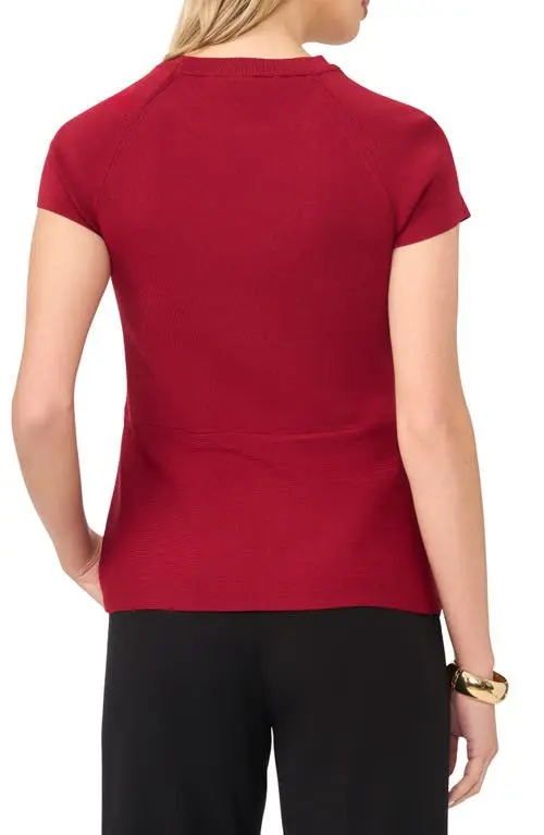 Vince Camuto Short Sleeve Ribbed Peplum Sweater
