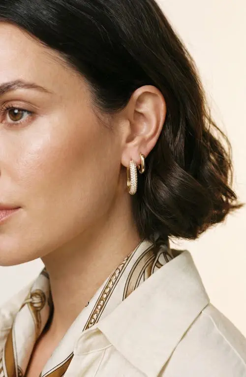 Argento Vivo Set Of 2 Pavé Oblong Hoop Earrings