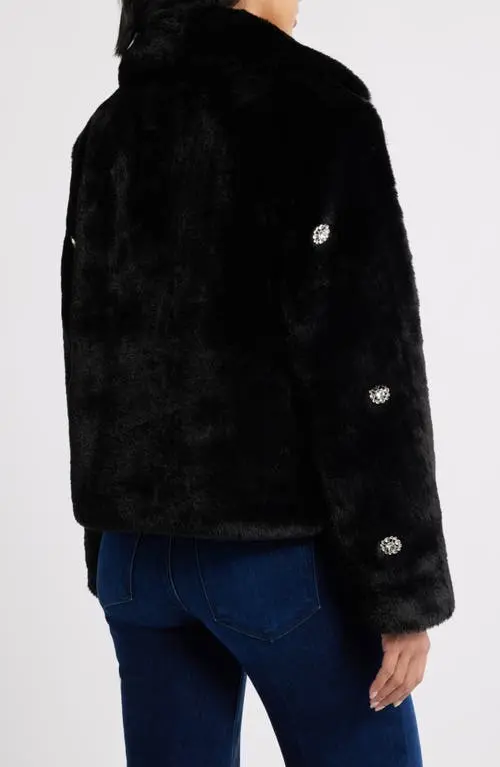 CECE DUPRAZ Rhinestone Button Faux Fur Jacket - Black