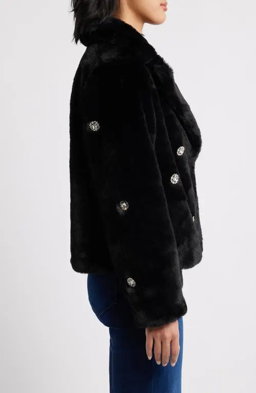 CECE DUPRAZ Rhinestone Button Faux Fur Jacket - Black