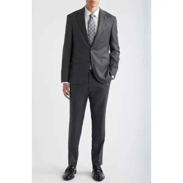 JACK VICTOR Esprit Contemporary Fit Charcoal Slub Super 120s Wool Suit - Grey