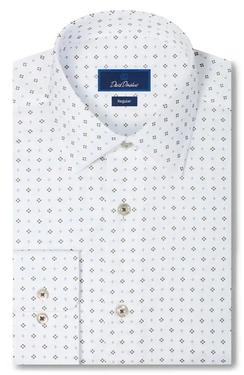 David Donahue Regular Fit Neat Print Cotton Dress Shirt - White/chocolate