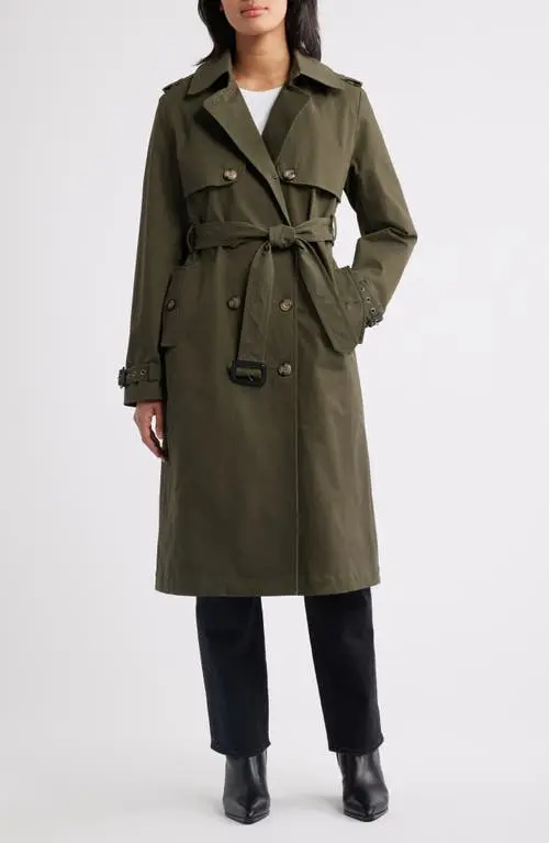Bernardo Belted Stretch Cotton Trench Coat - Olive