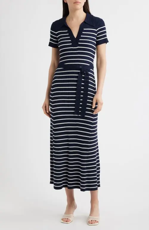 ZOE AND CLAIRE Stripe Ribbed Sweater Dress - Navy Stripe