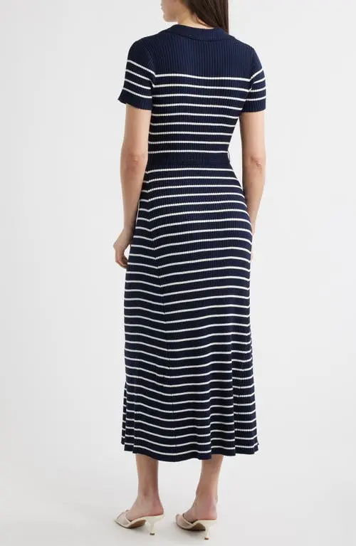 ZOE AND CLAIRE Striped Ribbed Knit Polo Dress