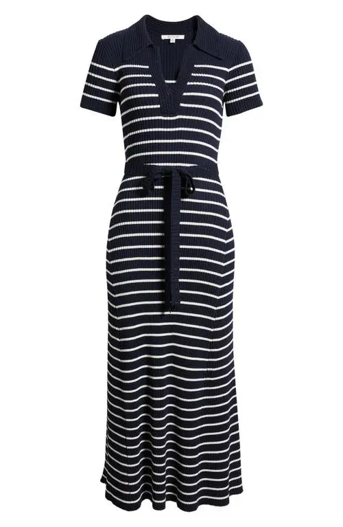 ZOE AND CLAIRE Striped Ribbed Knit Polo Dress